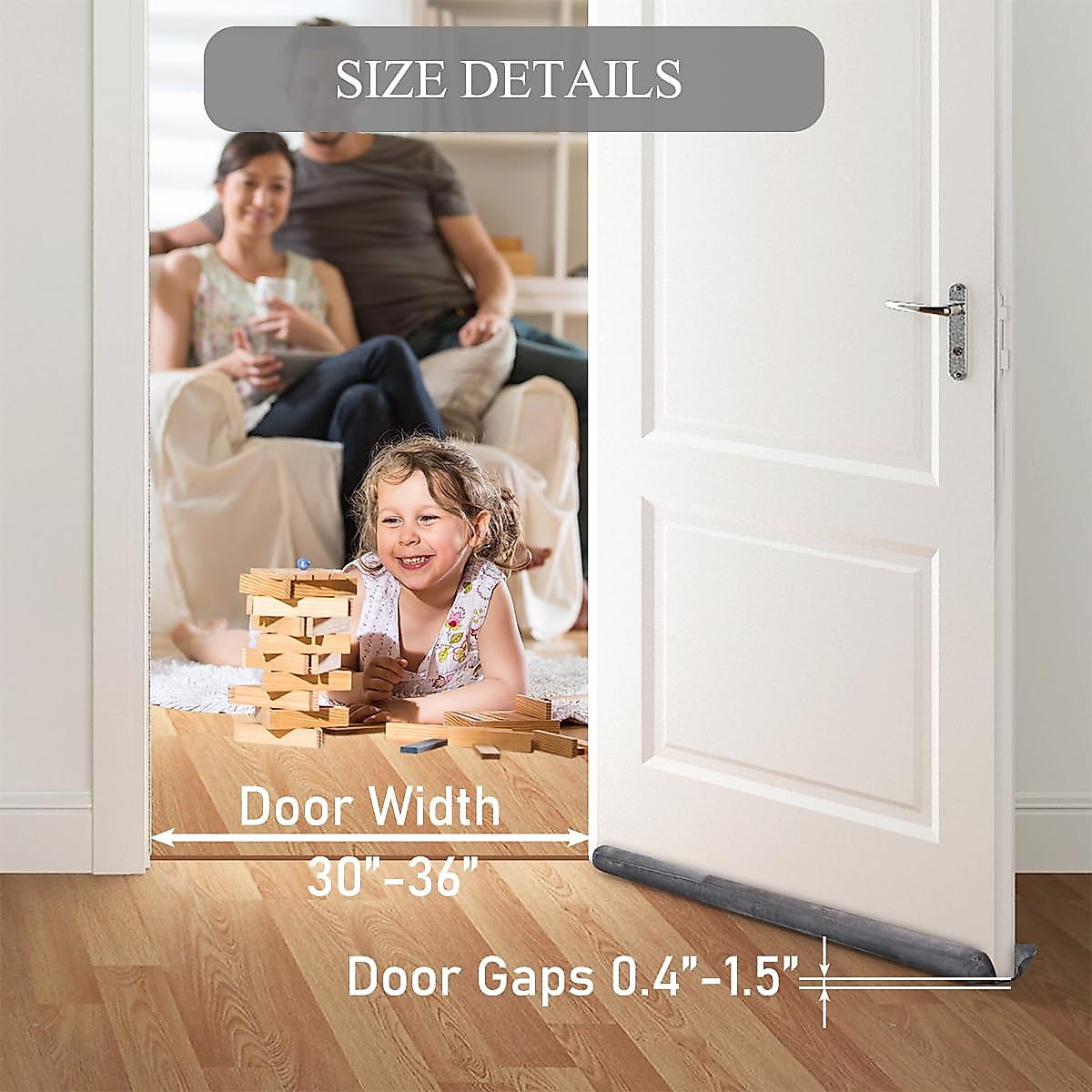 GDHOMM Under Door Draft Stopper, Door Sweeps Door Noise Blocker Soundproof Weather Stripping Window Breeze Blocker Energy Saving 30" to 36" Size Adjustable,Gray
