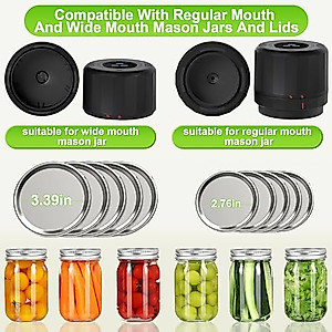 Electric Mason Jar Vacuum Sealer - Mason Jar Vacuum Sealer Kit with Wide Regular Mouth Mason lids - Canning Vacuum Sealer Mason Jar for Food Storage - Jar Vacuum Sealer for Mason Jars - Black 1…
