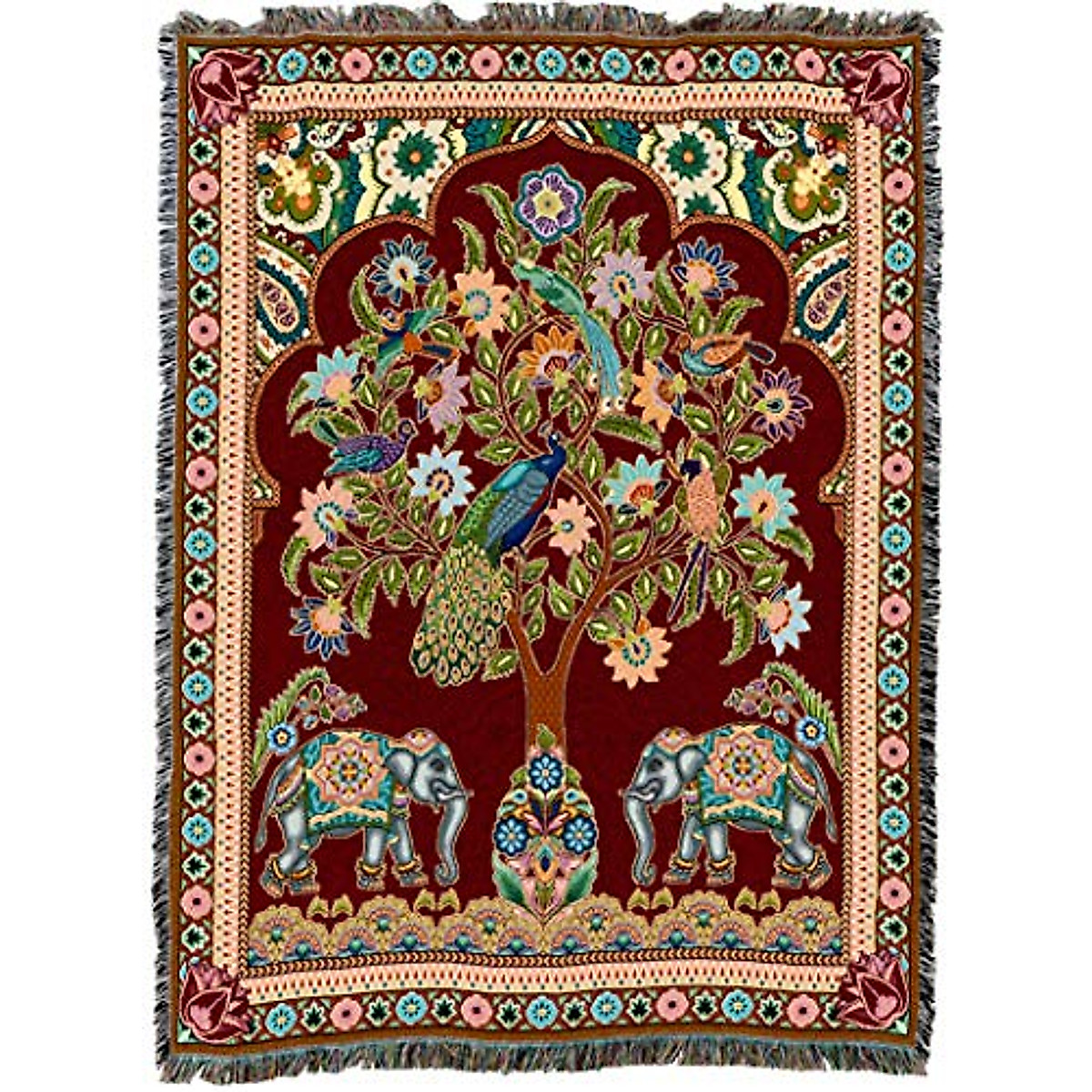Pure Country Weavers Asian Elephants Blanket - Tree of Life Gift Tapestry Throw Woven from Cotton - Made in The USA (72x54)