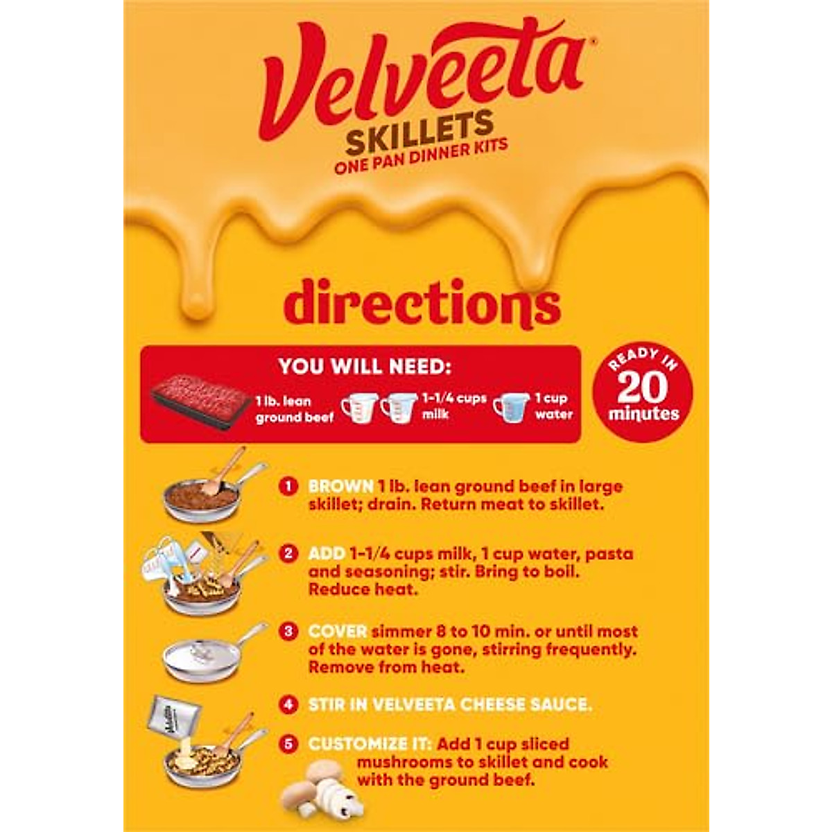 Velveeta Skillets Creamy Beef Stroganoff One Pan Dinner Kit with Cheese Sauce (Pasta & Seasonings, 11.6 oz Box)