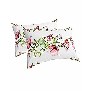 Edwiinsa Red Teal Spring Floral Pillow Covers King Standard Set of 2 20x36 Bed Pillow, Farmhouse Summer Flowers Plush Soft Comfort for Hair/Skin Cooling Pillowcases with Envelop Closure