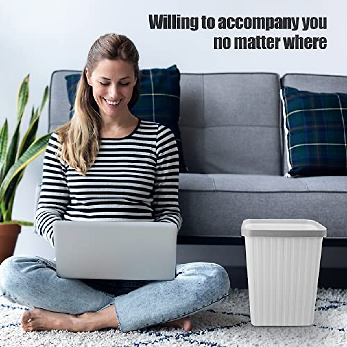 Eooch 2 Gallon Slim Trash Can with Pressing Ring, Plastic Wastebasket Garbage Container Bin for Bathroom, Kitchen, Bedroom, Office,White