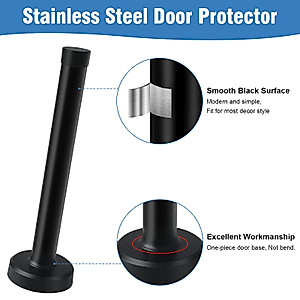 Door Stoppers, Long Door Stop for Bottom of Door, 8 Inch Door Stopper Black Wall Mounted Modern Door Holder with Rubber Bumper Tips Brushed Stainless Steel Soild Long Doorstops