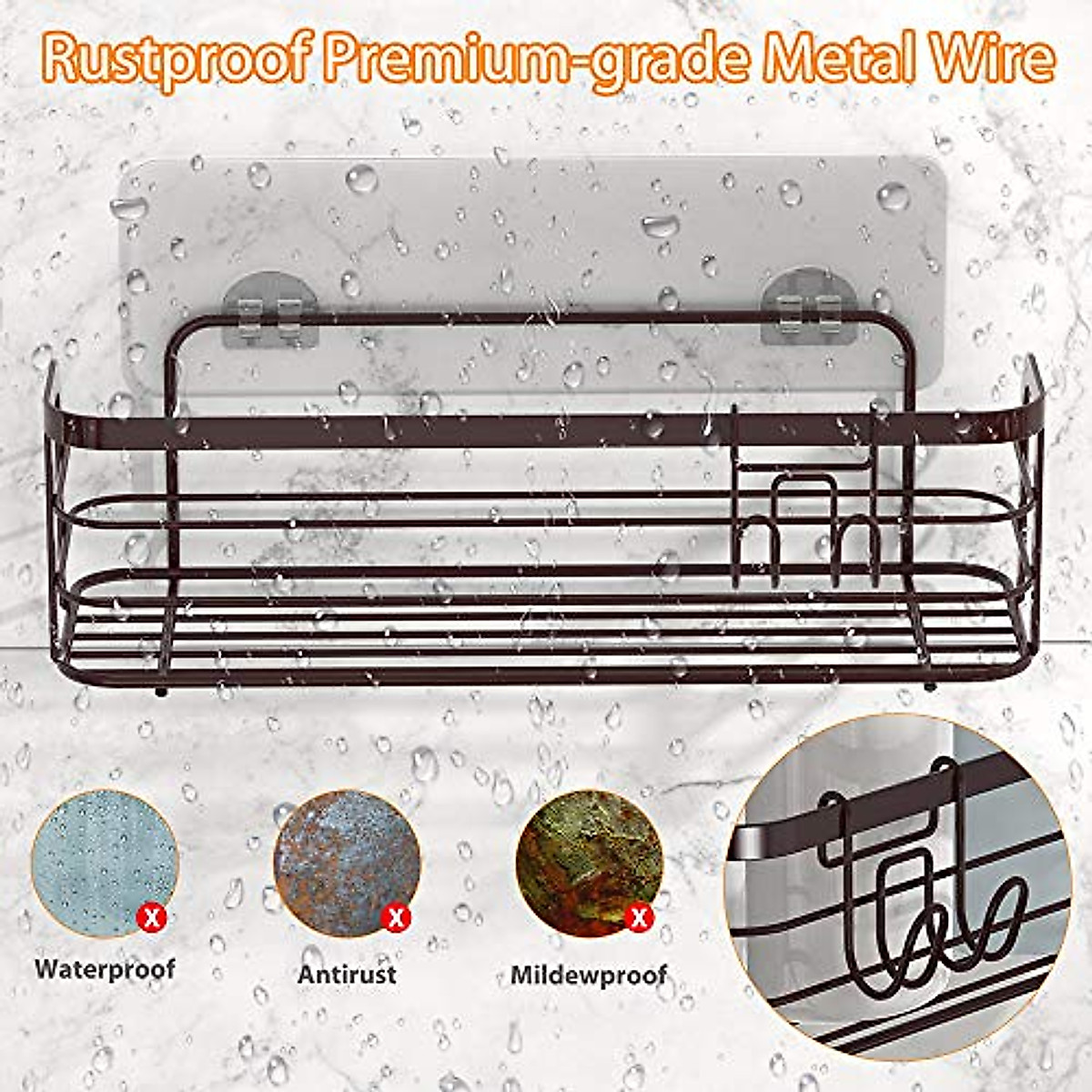 Avolare Shower Caddy, 2 Pack Adhesive Shower Organizer with Razor Hooks and 4 Adhesives, No-Drill Large Capacity Rustproof Stainless Steel Shower Shelf for Dormitory, Kitchen, Bathroom Storage, Bronze