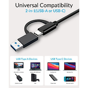 Afterplug 2-in-1 USB C to USB C/A Cable (1ft), USB3 10Gbps & 60W PD Charger Cord for iPhone 15 & 16 Series, MacBook, iPad, Samsung S24 S23 S22, Power Bank