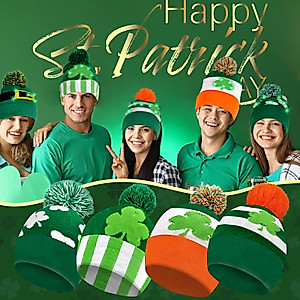 CAMDUCK 6 Pcs St Patrick's Day Beanie Hat, St Patricks Day Hat, Shamrock Beanie, Irish Hats for Men Women (6 Irish Beanie with LED)