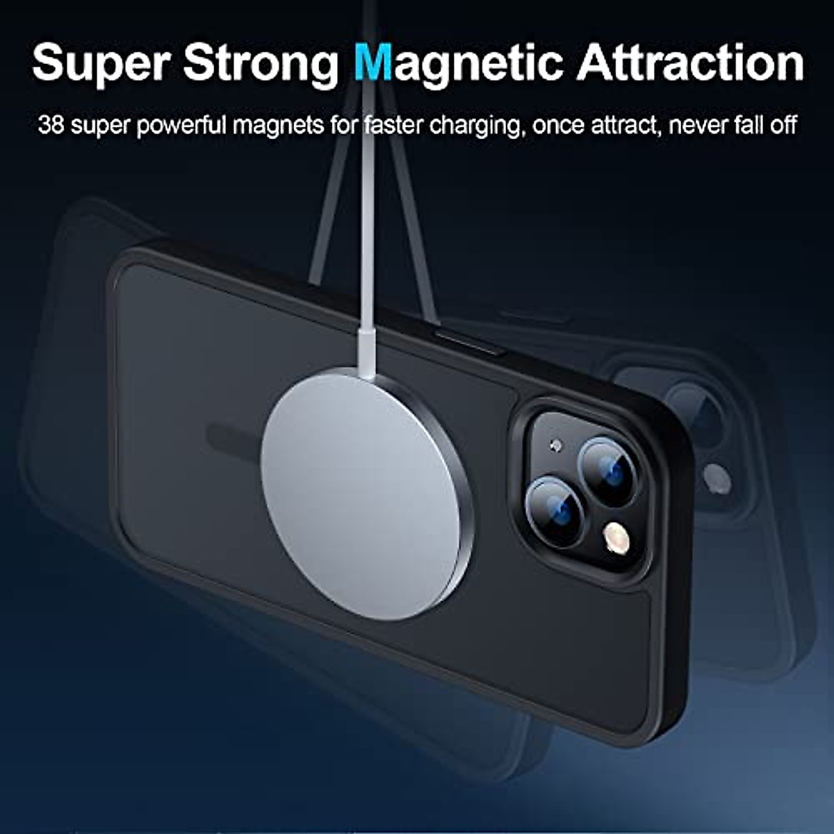 VOFATA Magnetic for iPhone 14 Case for iPhone 13 Case [Military Grade Drop Tested][Compatible with MagSafe] Shockproof Protective Translucent Matte Hard Back Slim Thin Phone Cover 6.1 inch, Black