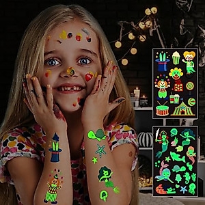 JCFIRE 35 Sheets Luminous Temporary Tattoo Kids, Mixed Styles Glow in Dark Party Favors, Kids Tattoos Stickers for Boys and Girls, Dinosaur Pirate Mermaid Animals Party Supplies Gifts for Children