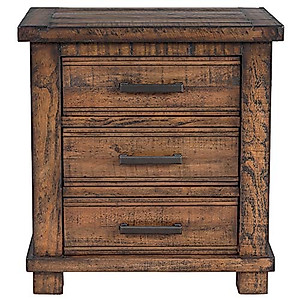 Knocbel Rustic Nightstand with 3 Drawers, Reclaimed Solid Pine Wood Farmhouse Night Stands Sofa End Table with Removable Hardware, 24" L x 17" W x 25.6" H, Natural Color Nightstand