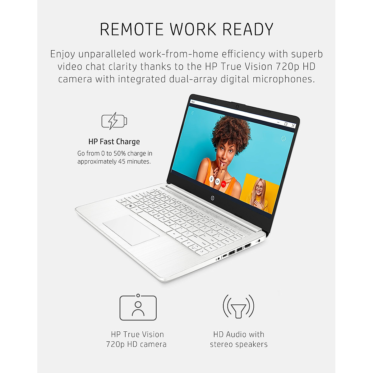 HP 14 Laptop, Intel Celeron N4020, 4 GB RAM, 64 GB Storage, 14-inch Micro-edge HD Display, Windows 10 Home, Thin & Portable, 4K Graphics, One Year of Microsoft 365 (14-dq0040nr, 2021, Snowflake White)