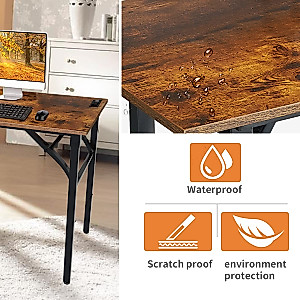 Frylr Industrial Computer Desk 43.3'', Home Office PC Desk with Power Outlet and USB Ports Charging Station, Study Workstation, Stable Metal Frame, Rustic Brown