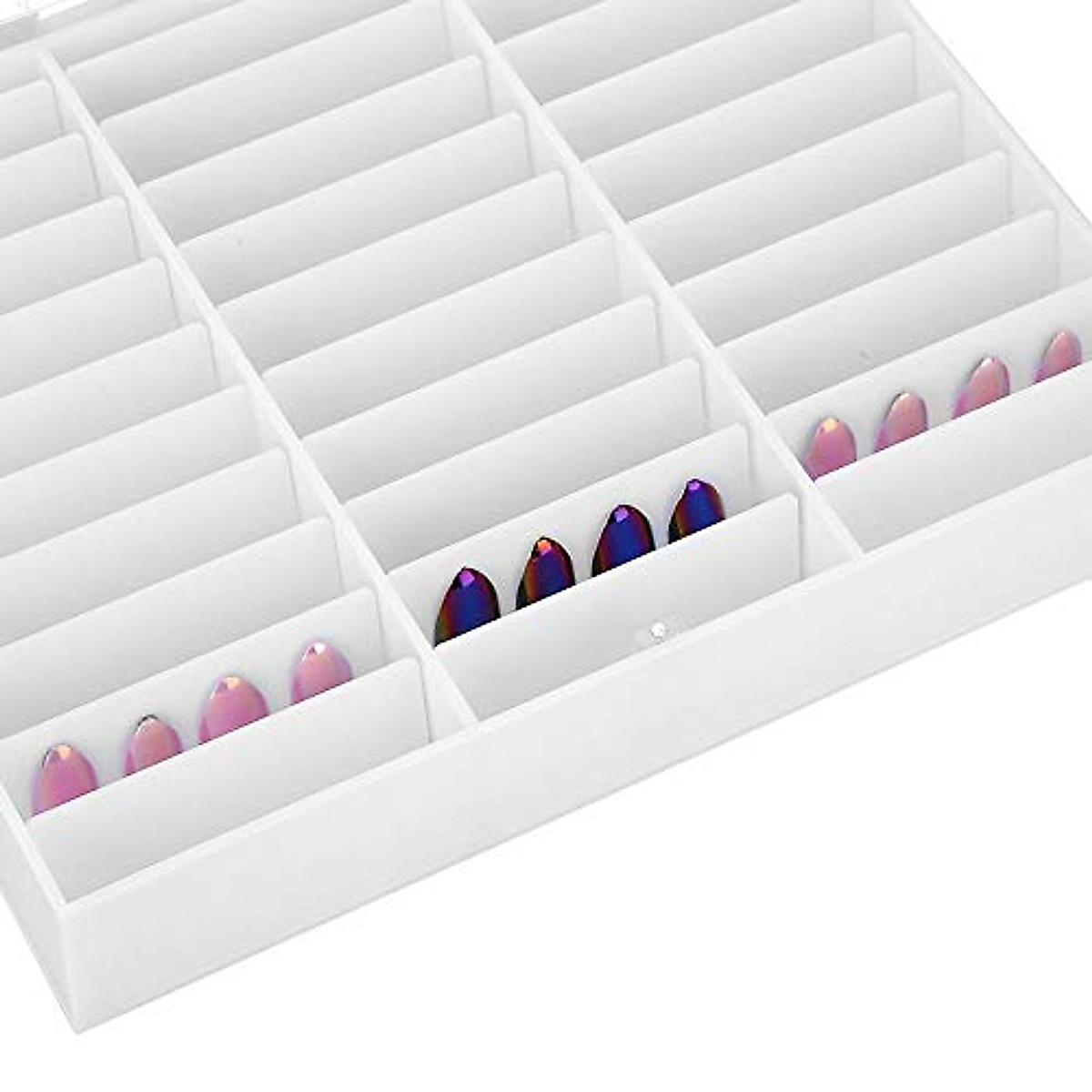 Fake Nail Organizer,Nail Storage Box, Display Box Nail Art Decoration Container Empty Nail Tips Storage Box Fake Nail Display Case(White)