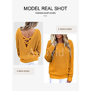 Asvivid Soft Criss Cross V Neck Knit Sweaters for Women Fall Trendy Open Back Women Sweater Solid Cozy Chunky Ovesized Pullover Tops M