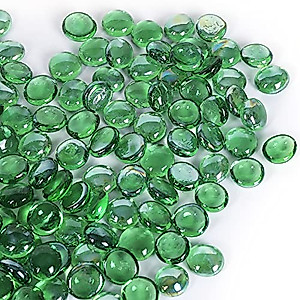 Ausluru 5LB Fire Glass Beads Flat Glass Marbles for Outdoor Fire Pit and Fireplace, Glass Gemstones for Vase Filler, Aquariums, Hydroponics Plants, Home Decor and Christmas DIY Craft, Green