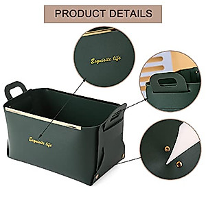 XINSHUN Foldable Storage Basket Bin, Faux Leather Organizer Container Box with Handles,Small Leather Foldable Tissue Box for Desktop or Table Entryway Table Key, Wallet, Watch, Coin Change