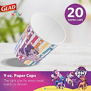 Glad for Kids My Little Pony Paper Cups | My Little Pony Cups with Stripes, Kids Drinking Cups | My Little Pony Unicorn Paper Cups for Everyday Use, 9 oz Paper Cups 20 Ct