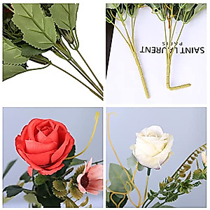 HENJADE Artificial Flower European-Style 5-Head Curling Rose Bouquet Wedding Decoration Home Simulation Rose Fake Flower (Pink)