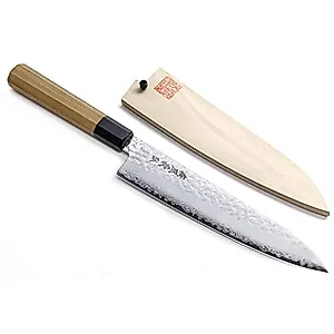 Yoshihiro VG-10 46 Layers Hammered Damascus Gyuto Japanese Chefs Knife (Octagonal Ambrosia Handle) (8.25" (210mm)