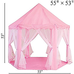 Gappys Princess Castle Tent with Star Light for Kids Children Girls Boys Baby 3/4/5/6/7/8/9 Year Old- Large Playhouse Funny Play Fairy Tent - Indoor and Outdoor Games (Pink), 55x53 inch