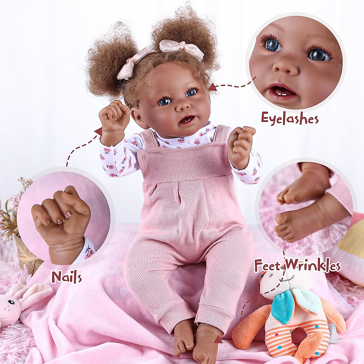 BABESIDE Reborn Baby Dolls Black Girl - 20 Inch - African American Girl Blue Eyes - Vinyl Head & Limbs, Cloth Body - Realistic-Newborn Baby Dolls with Accessories Gifts for Kids Girls Boys