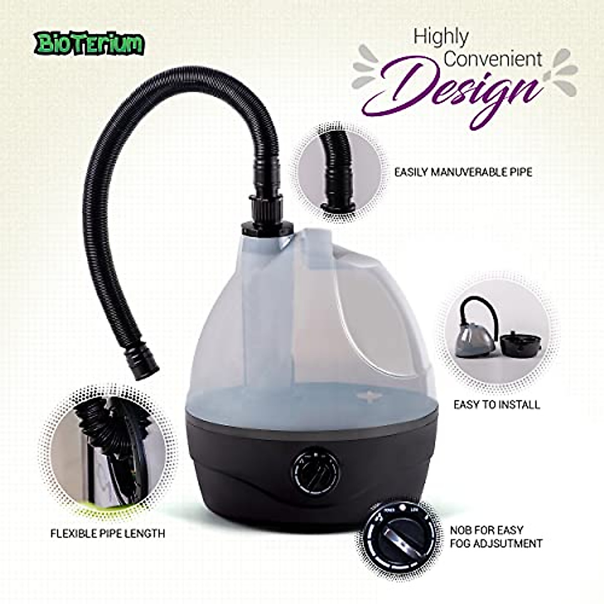 BIOTERIUM Reptile Humidifier | 2L Reptile Fogger Ideal In Terrarium for Reptiles | Compatible With Most Terrariums and Enclosures | With Extendable Hose and Adjustable Fog Output