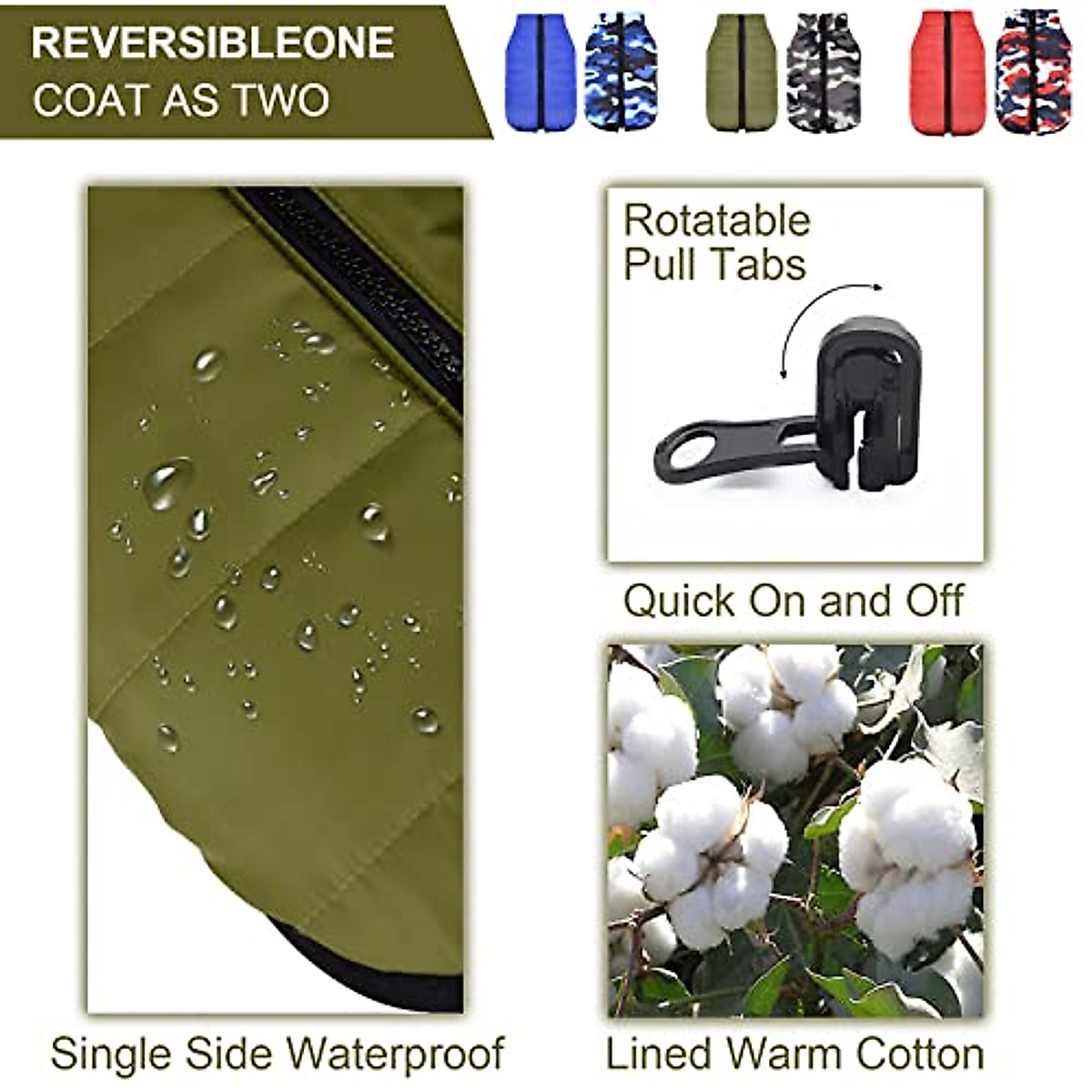 Dog Winter Jacket with Leash Hook Fleece Dog Coats for Small Medium Dogs Cold Weather Puppy Clothes Outfit Apparel Windproof Color Stitching Cotton Pet Vest Clothing for Cats (Green 3, X-Small)