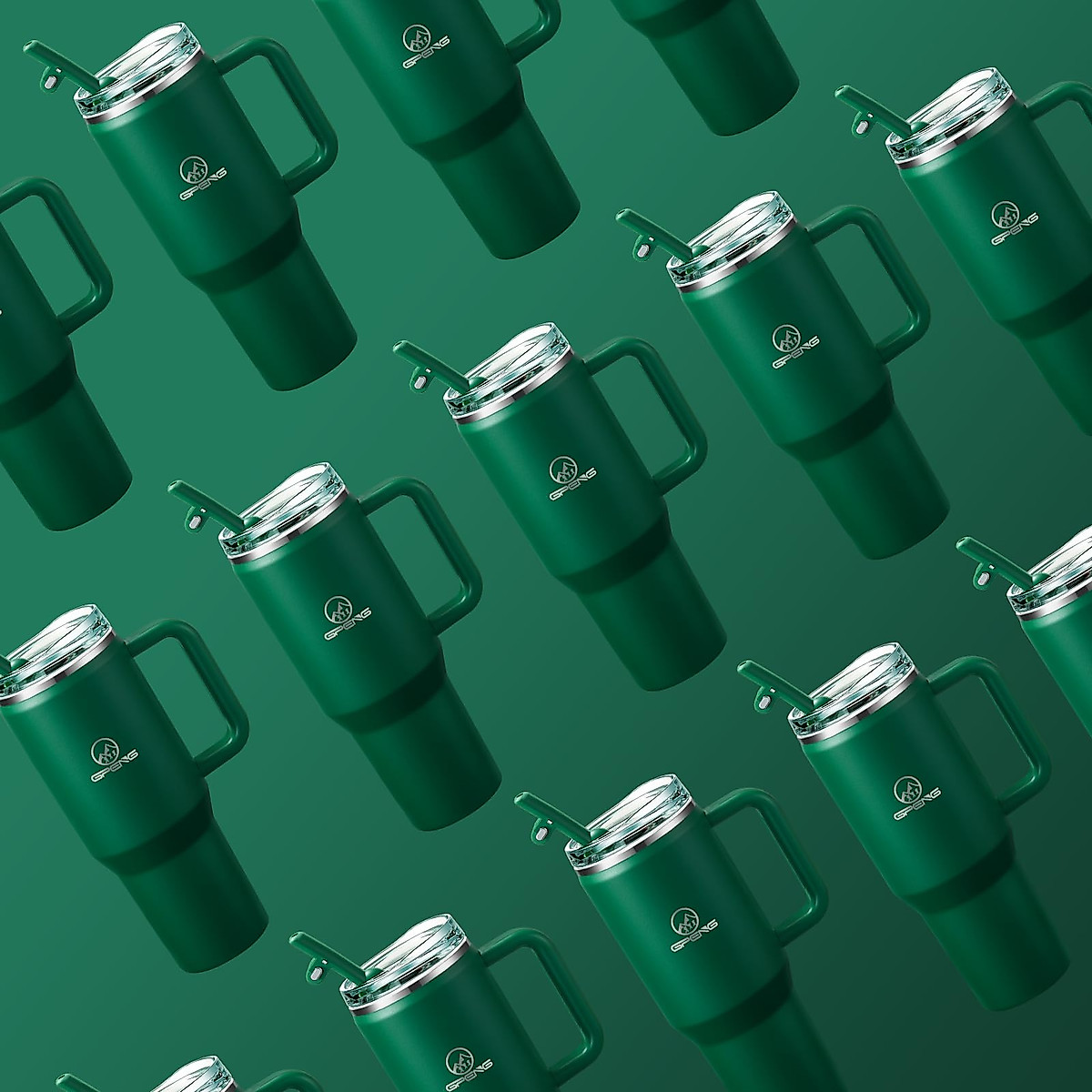 Gpeng 30/40/50 oz Tumbler with Handle, Water Bottles with Straw Lid, Insulated Stainless Steel Travel Mug Cup Holder Friendly, Keep Drinks Cold or Hot for Hours