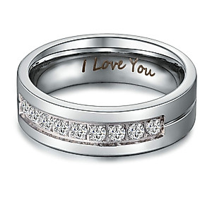 Aeici Silver Wedding Rings for Women, Size 9 Rings for Women Stainless Steel I Love You 6mm