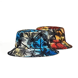 Quanhaigou Unisex Sun Hats, Fashion Beach Bucket Hat for Men Women,Summer Outdoor Boy's Girls Boonie Cap Breathable Packable (Palm Tree)