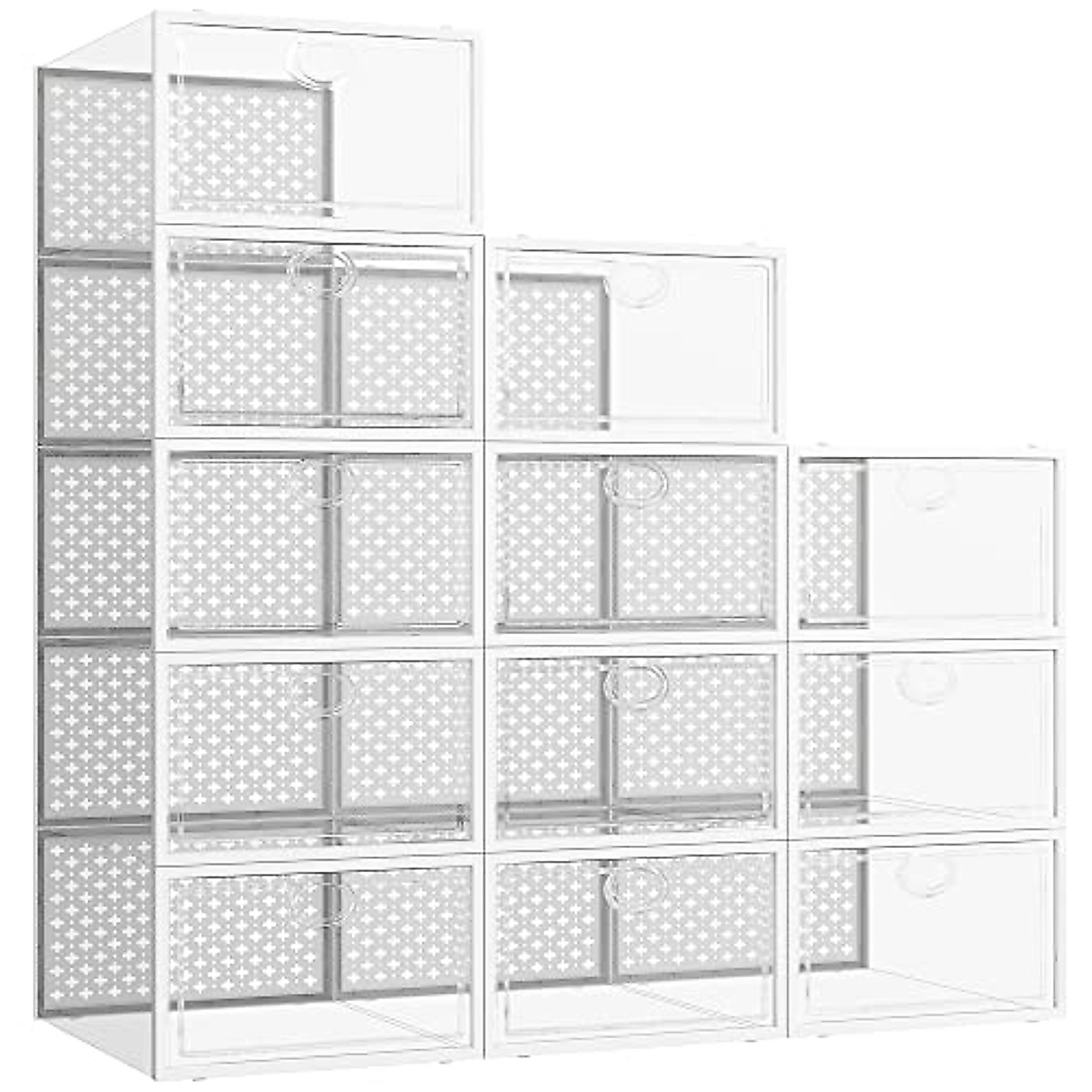 Pinkpum 12 Pack Shoe Storage Boxes, Clear Stackable Shoe Containers for Closet, Sneaker Storage Fit for Size 11 (Large)