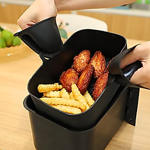 KINLYBO Air Fryer Silicone Pot for Ninja Dual DZ201/DZ401/DZ550, DualZone XL Air Fryer, Reusable Air Fryer Basket with Handles, 2pcs Air Fryer Silicone Liner, Magentic Cooking Time Chart Black