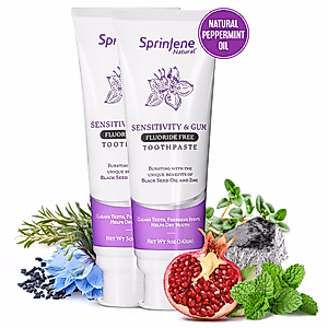SprinJene Natural Sensitivity & Gum, Fluoride Toothpaste for Sensitive Teeth | Natural Toothpaste for Cavity Protection | 2 Pack