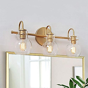KSANA Gold Bathroom Vanity Light Fixtures with Clear Glass Shade, 22”x7”x9