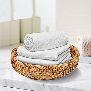 Natural Rattan Round Fruit Basket Bowls, Hand Woven Decor Serving Baskets, Wicker Storage for Dinning Room (Round Large)