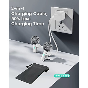 Kingwell Wireless Lavalier Microphone for iPhone, 2 Mini Microphones with Clearer Audio, Wireless Lapel Microphone for Video Recording, Interview, Vlog (White)