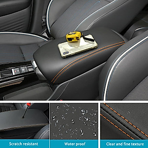 LOCOY Center Console Armrest Cover for Honda HRV Accessories 2023 2024 2025, for HR-V Arm Rest Box Lid Protection Trim, Armrest Seat Leather Interior, Middle Console Liner (Orange Stitches)