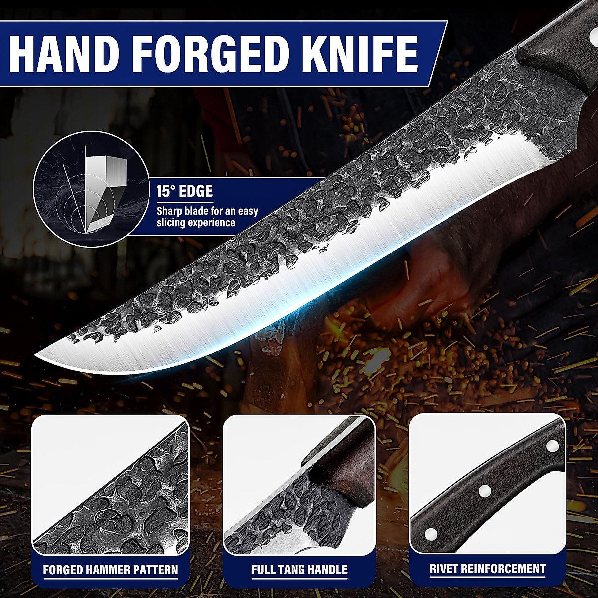 TAN REN Boning Knife Set, 6PCS Butcher Knife Set for Meat Cutting, Hand Forged Skinning Set with Sharpening Rod, High Carbon Steel Meat Trimming Knife for Kitchen & Outdoor, Christmas Gift for Men