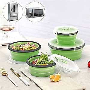 Collapsible Bowls For Camping, Set of 4 Silicone Food Storage Containers with Lids, Rv storage and organization, Rv Kitchen Accessories, BPA Free, Microwavable, Freezer, Dishwasher Safe Green