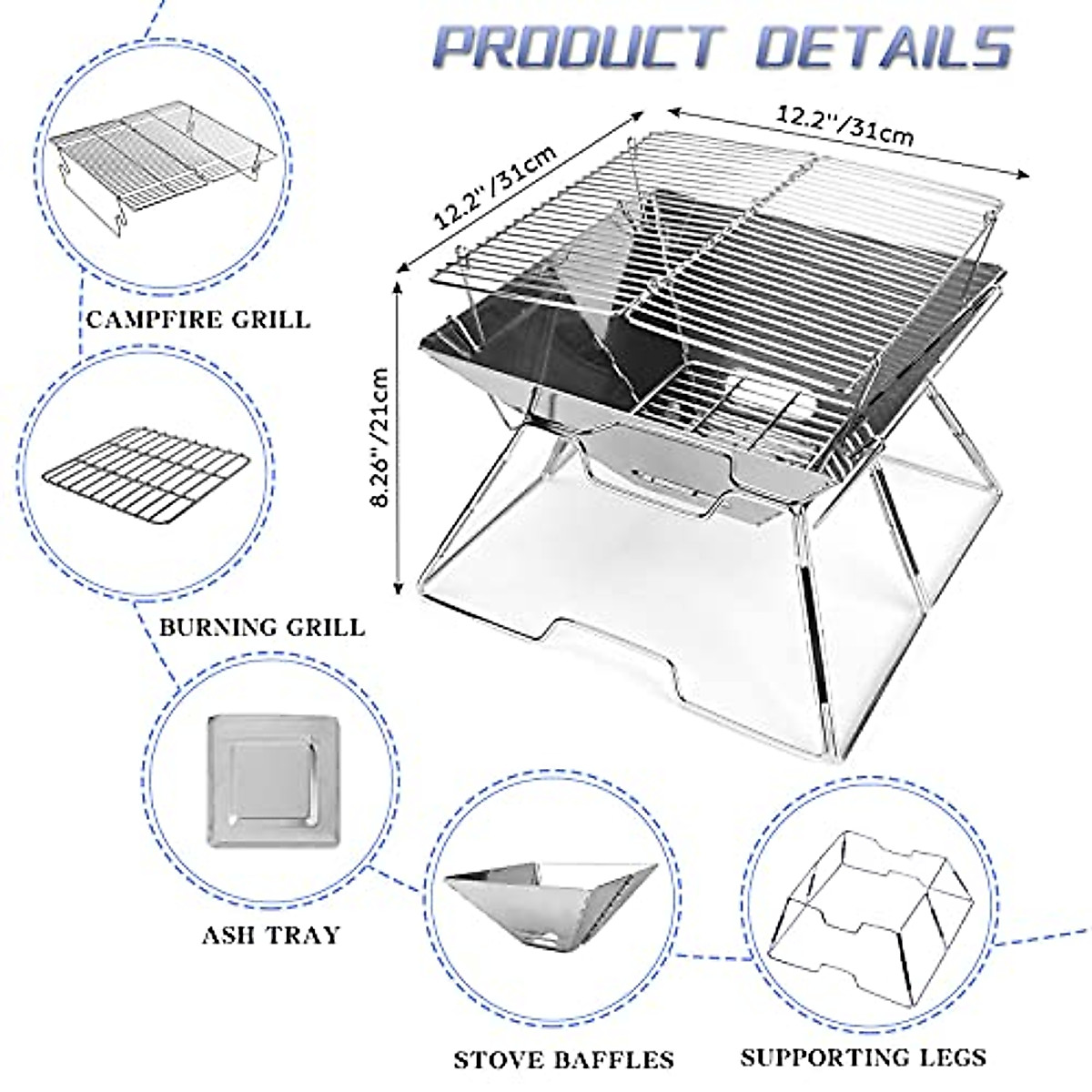 Barbecue Grill, Folding Charcoal BBQ Grill Portable Camping Grill, Stainless Steel Barbecue Tool Kits for Outdoor Picnic Patio Camping Backyard Cooking Travel