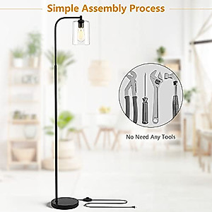 Tangkula Floor Lamp with Hanging Glass Shade, Modern Tall Pole Lamp with E26 Base & Foot Switch, Industrial Standing Tall Lighting for Home Office (Bulb Not Included) (Black)