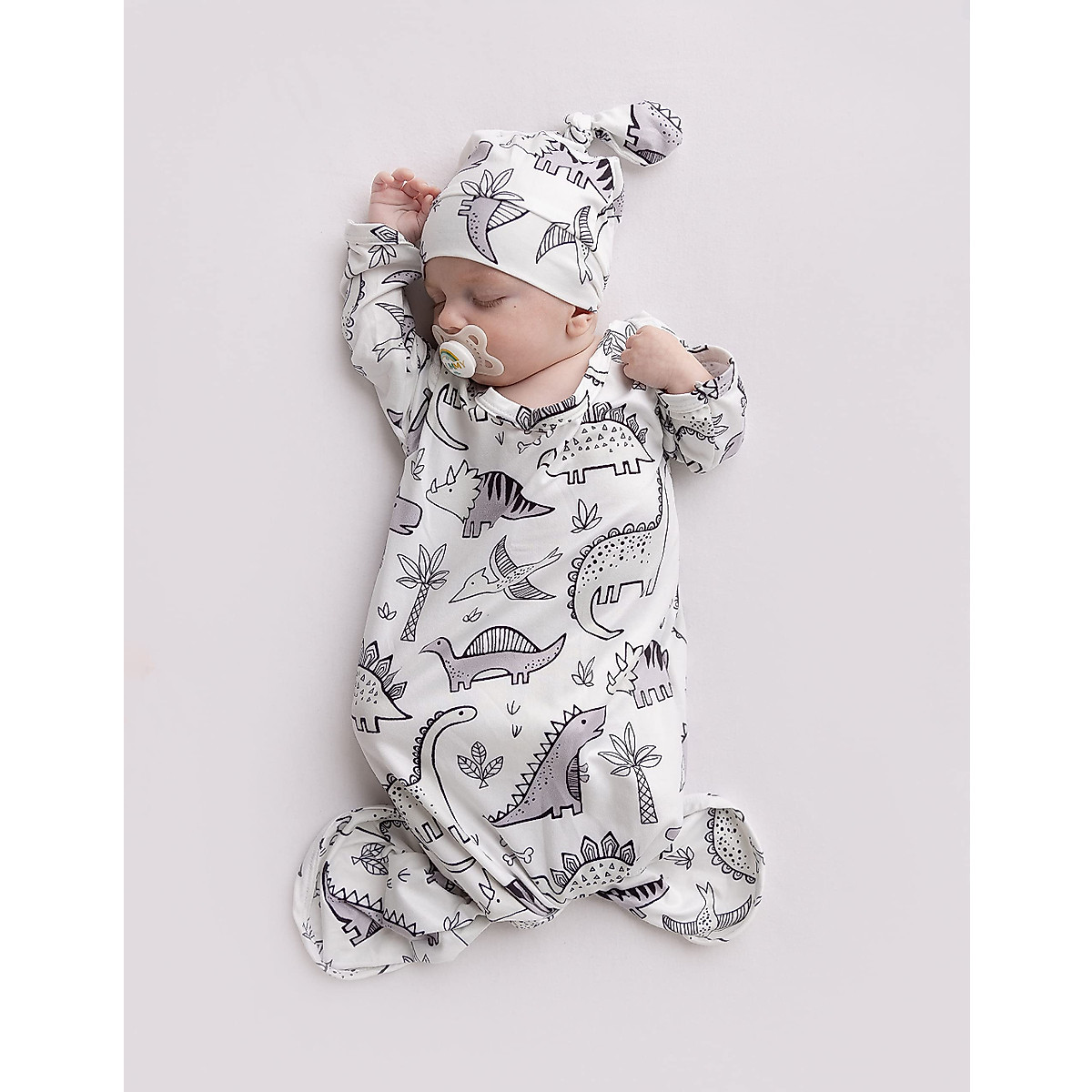 Terriboo Newborn Baby Boy Long Sleeve Sleeper Gown Coming Home Outfit Nightgown Hat Set 0-3 month (Green)