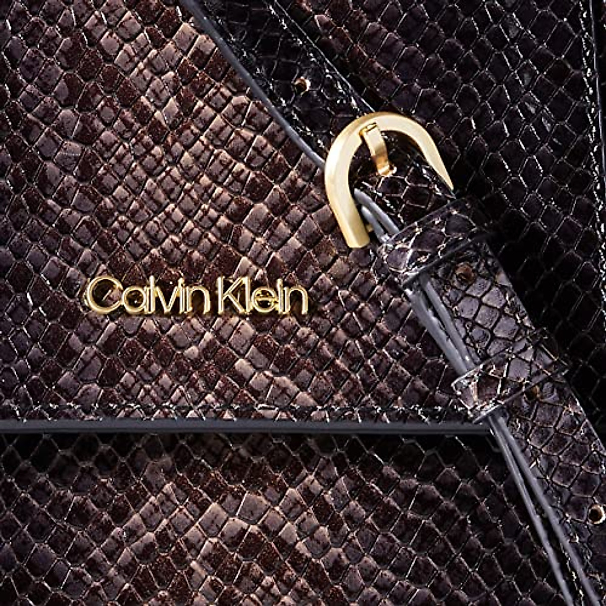 Calvin Klein Fern Top Handle Crossbody, Black Python