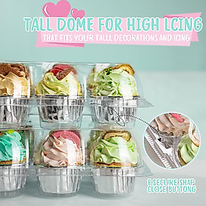 wookgreat (12 Pack x 25 Sets) Stackable Cupcake Carrier with 300 Pack Cupcake Liners and 30 Spoons, Plastic Cupcake Boxes Holders for 12 Cupcakes, Cupcake Containers, Clear Disposable Cupcake Trays