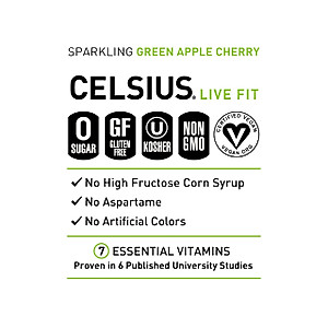 CELSIUS Sparkling Green Apple Cherry, Functional Essential Energy Drink, 12 Fl Oz (Pack of 12)