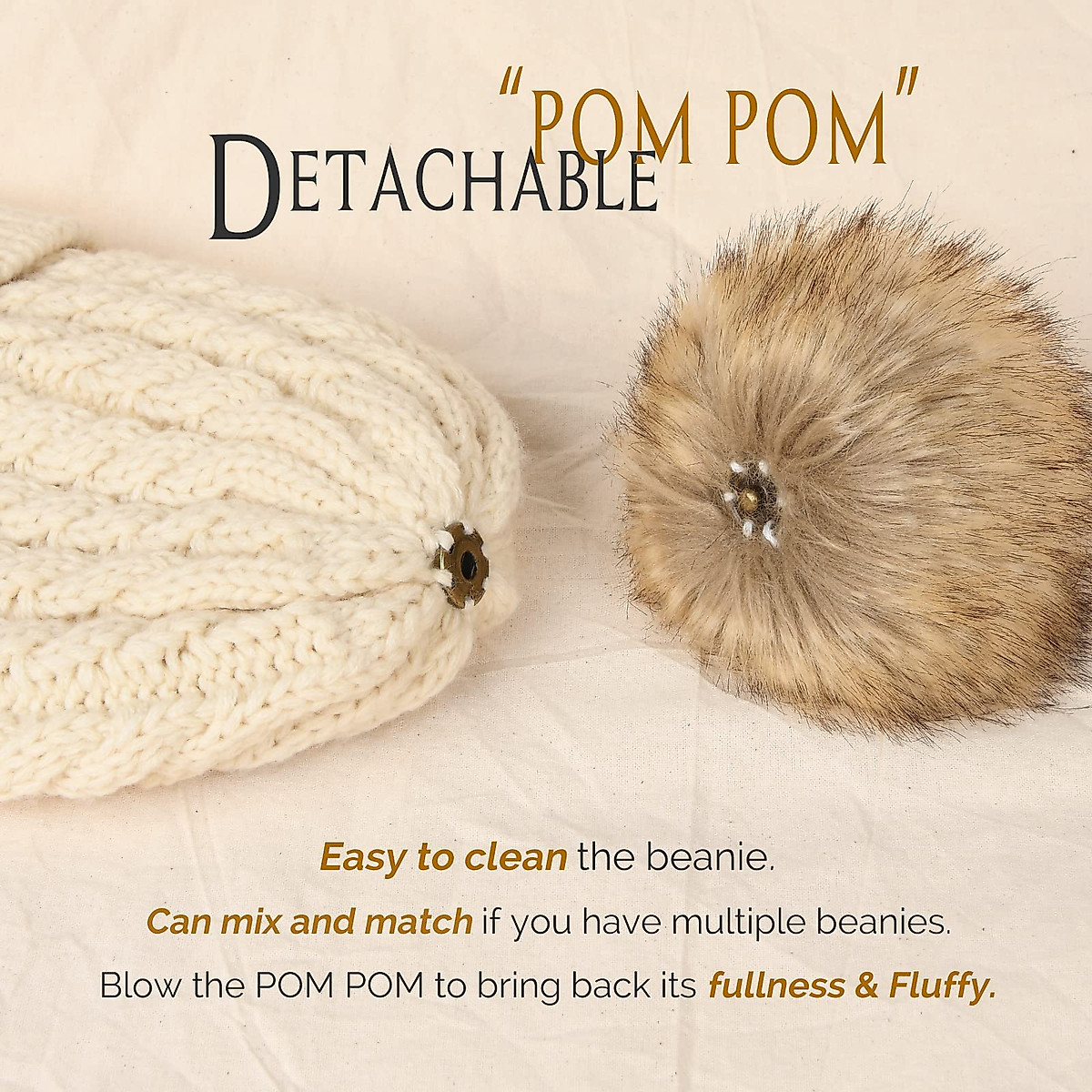 FURTALK Winter Beanie Hat for Women Warm Thick Cotton Lining Knit Bobble Skull Cap Fur Pom Pom Hats for Women