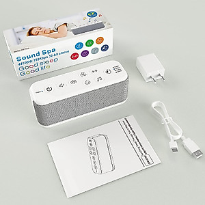 White Noise Machine for Adults, USB Rechargeable Sound Machine with 42 Soothing Sounds for Sleeping with Lullabies & Fan Sounds, Auto-Off Timer & Volume Control, Noise Cancelling for Office Privacy