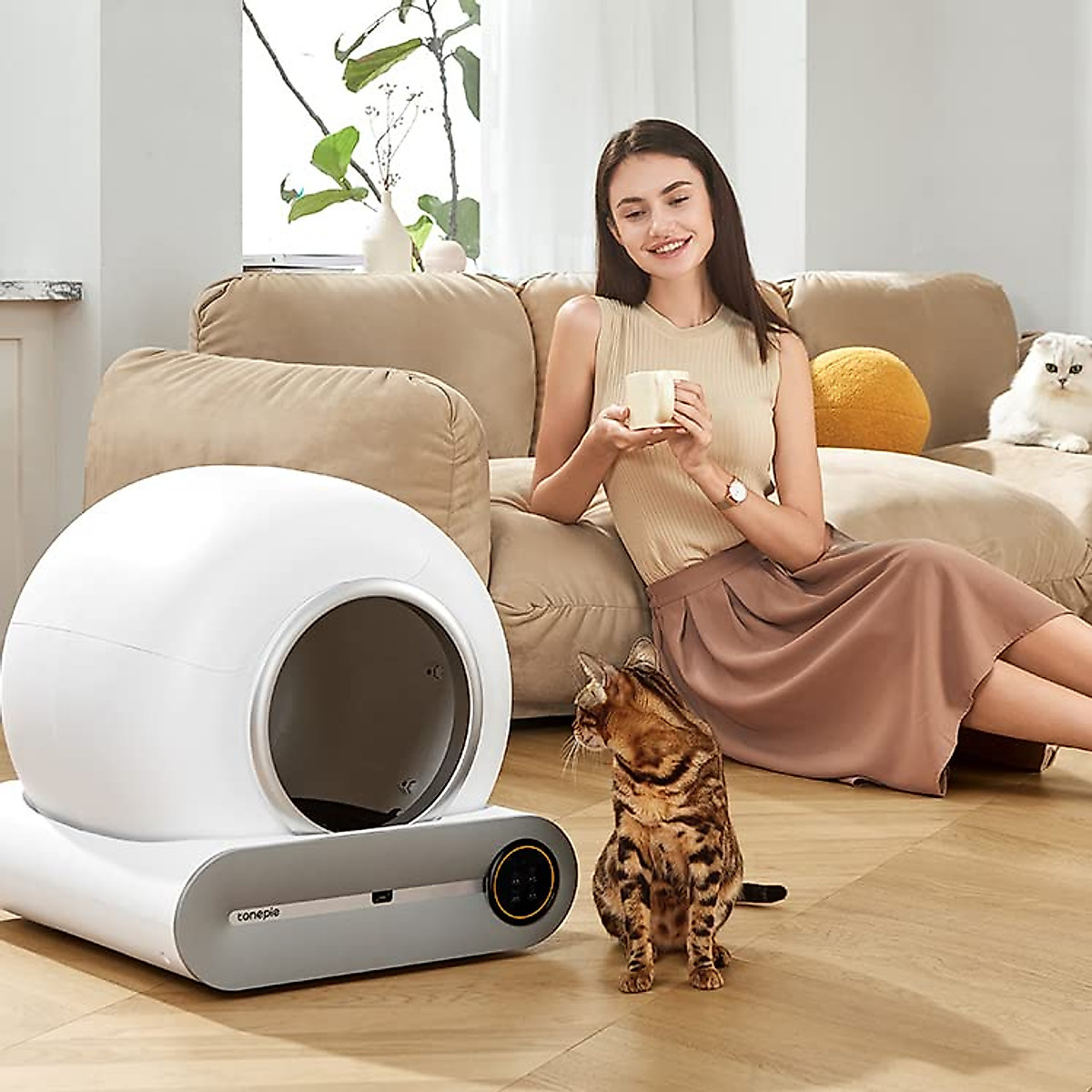 Cat Automatic Smart Self-Cleaning Cat Litter Box,Cat Litter Cleaning Robot with 65L+9L Large Capacity, App Control Smart for Multiple Cats
