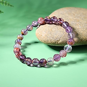 Josephine Design Beads Bracelets Healing Crystals Spiritual Super Seven Round Beaded Stretch Bracelets for Men Women Everyday Jewelry Gifts