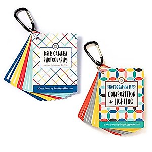 Photography Cheat Sheet Cards (Set of 2 Decks) - DSLR Camera Photography and Composition/Lighting Sets - Plastic Reference Cards | Snap Happy Mom (Bright)
