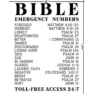 Funny Bible Verse Wall Art - 8x10" UNFRAMED Print - Bible Verse Emergency Numbers - Inspirational, Spiritual Typography Wall Print - Religious Gifts For Women And Men